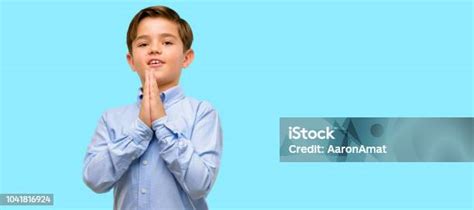 잘생긴 유아 어린이 녹색 눈을 손으로 제스처 기도에서 함께 희망을 표현 및 개념을 하시기 바랍니다 금발 머리에 대한 스톡 사진 및 기타 이미지 Istock