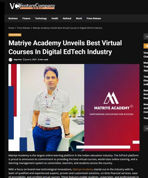 Matriyeacademy Edtech Venturecompany Onlinelearning Kumar Sanjeev