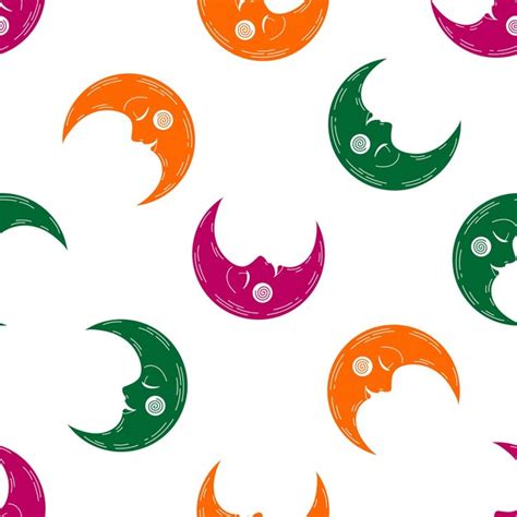 Premium Vector Seamless Pattern With Colorful Celestial Moon