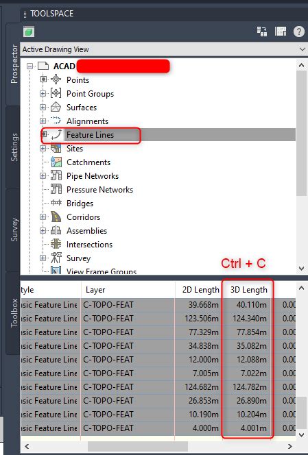 Solved Feature Line Properties Export To Excel 3d Length Autodesk Community
