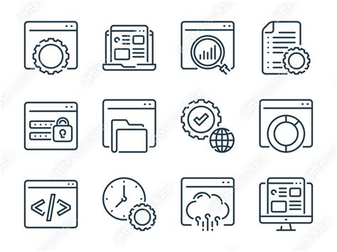 Web Development Related Vector Line Icons Website And Web Computing