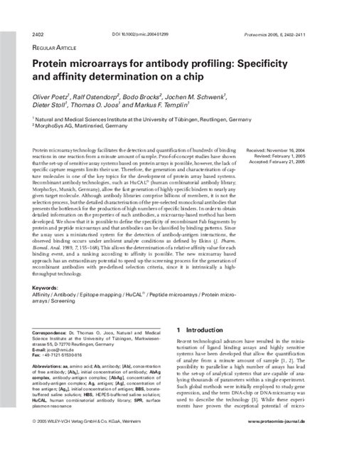 Pdf Protein Microarrays For Antibody Profiling Specificity And