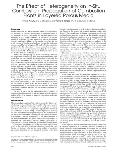 Pdf The Effect Of Heterogeneity On In Situ Combustion Propagation Of Combustion Fronts In