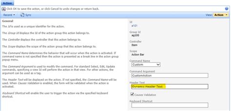 Dynamic Custom Action Header Text Rcodeontime