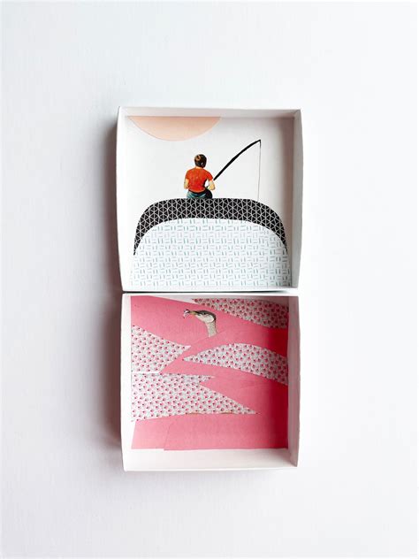 Original Collage Artwork Assemblage Box The Bird Catches The Fish Etsy