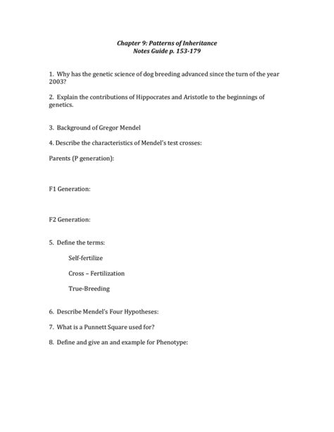 Patterns Of Inheritance Notes Guide