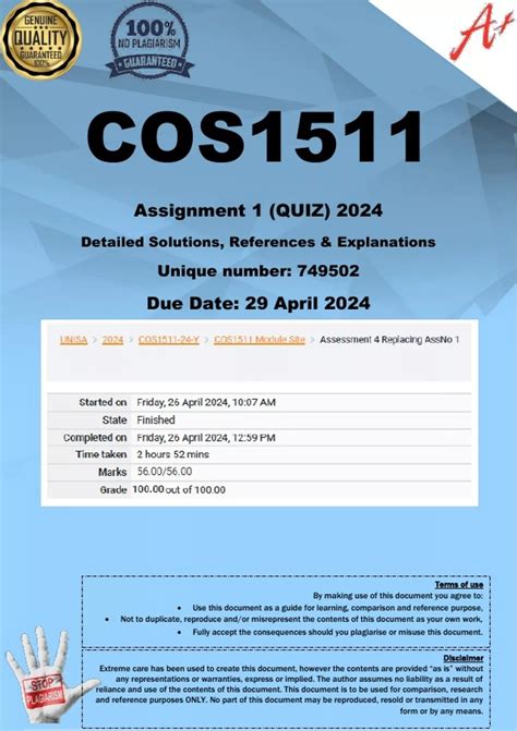 Cos1511 Assignment 1 Quiz 100 Complete Answers 2024 749502 Due