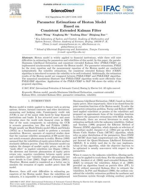 Pdf Parameter Estimations Of Heston Model Based On Consistent Extended Kalman Filter