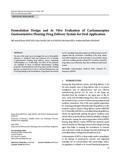 Pdf Formulation Design And In Vitro Evaluation Of Carbamazepine