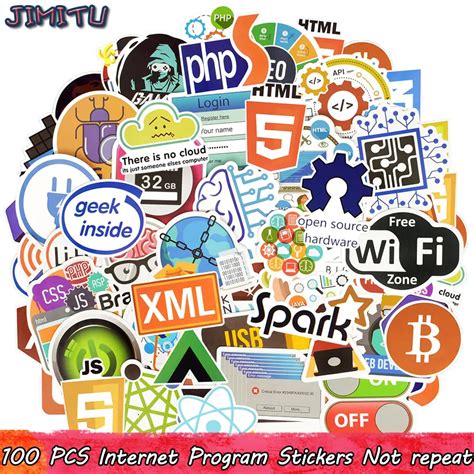 100 Pcs Programming Sticker Programs Language Internet Software Decal Stickers For Geek Diy