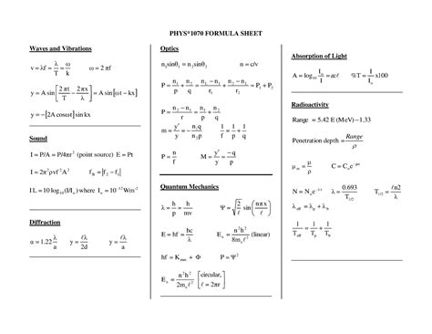 Formula Sheet Waves At Wilfred Mccarty Blog