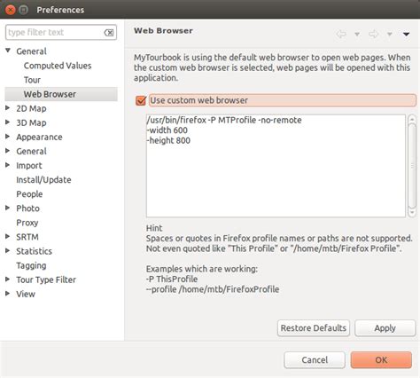 Web Browser Mytourbook