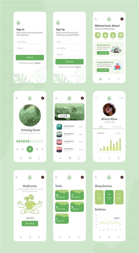 绿色系简约清晰医疗冥想APP UI界面设计 fig素材 优社Uther