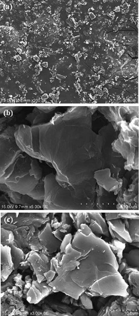 Sem Micrograph Of A Graphite Powder B Go And C Rgo Download Scientific Diagram