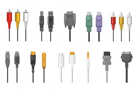 케이블 및 플러그 커넥터 세트 이더넷 Hdmi Vga Usb 비디오 오디오 포트를위한 유선 연결 무료 벡터