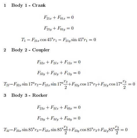 solved dynamic force analysis of a four bar linkage in the