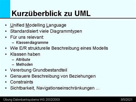 Bung Datenbanksysteme Uml 22 1 2003 Bung Datenbanksysteme