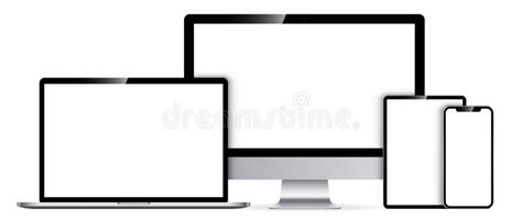 Computer Monitor Laptop Smartphone Tablet Realistic Mockup Device Set Stock Illustration