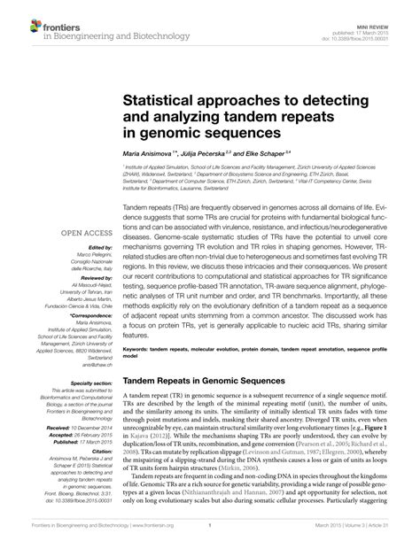 Pdf Statistical Approaches To Detecting And Analyzing Tandem Repeats