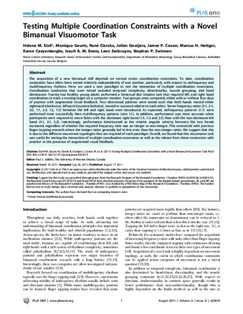 Pdf Testing Multiple Coordination Constraints With A Novel Bimanual Visuomotor Task
