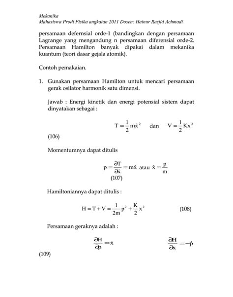 Persamaan Lagrange Dan Hamilton Doc