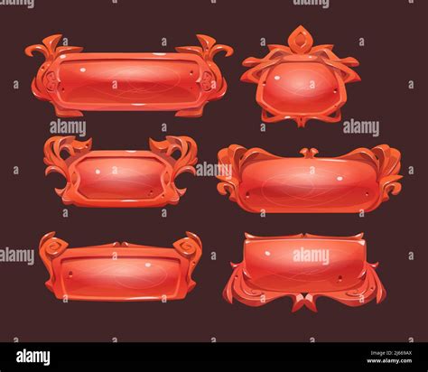 Game Ui Frames Red Medieval Menu Interface Elements Buttons Or Banners With Ornate Rims And