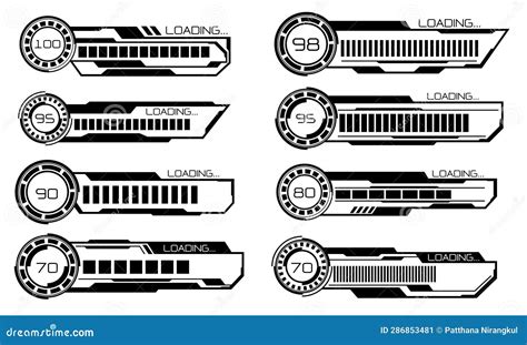 Set Of HUD Modern Loading Progress Bars User Interface Elements Design Technology Cyber Black On
