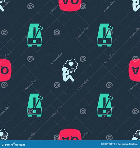 Set Question And Answer Head With Heart And Metronome Pendulum On