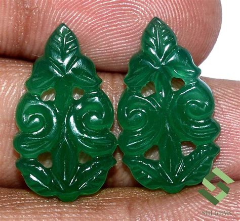 Natural Green Onyx Hand Made Carvings Pair 3 Types Carvings Loose