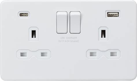A G SP Switched Socket With Dual USB A C V DC A Shared Matt White With White Insert