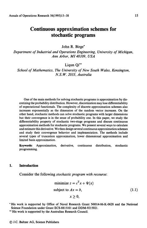Pdf Continuous Approximation Schemes For Stochastic Programs