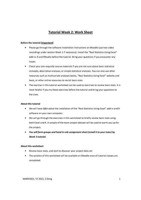tutorial week 2 work sheet tutorial week 2 work sheet before the