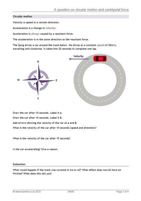 Circular Motion Question Ks4 Physics Worksheet Teachit