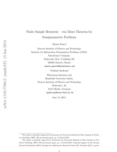Pdf Finite Sample Bernstein Von Mises Theorem For Semiparametric Problems