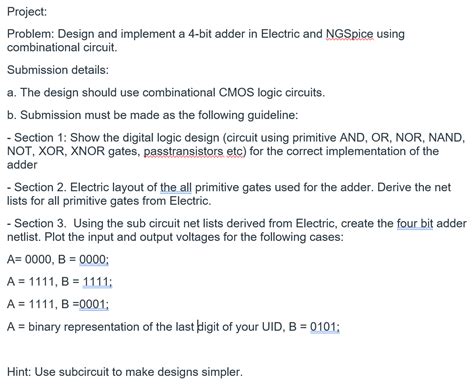 Project Problem Design And Implement A Bit Adder Chegg