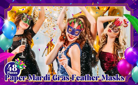 Jerify 48 Pcs Mardi Gras Masks Bulk Paper Carnival
