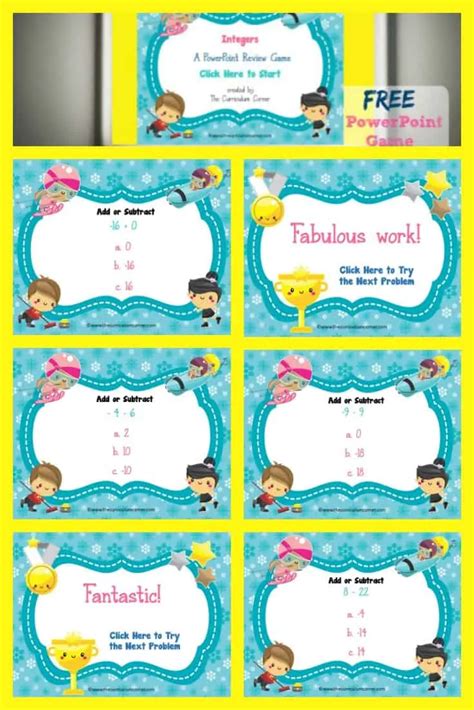 Adding Subtracting Integers Game The Curriculum Corner