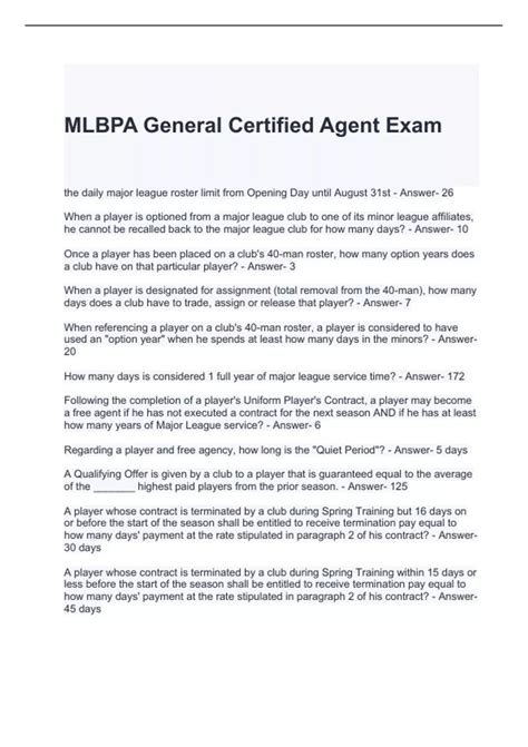 Mlbpa General Certified Agent Exam 2024 With Correct Answers Mlbpa Stuvia Us