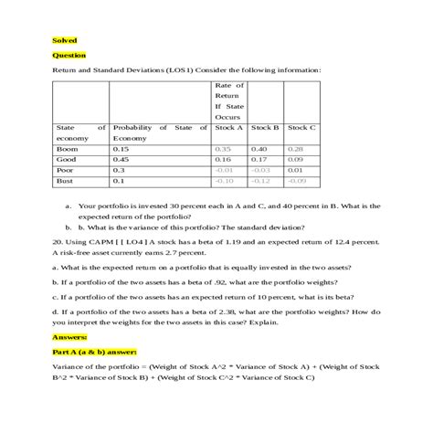 What The Variance This Portfolio The Standard Deviation