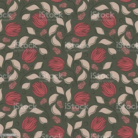 추상적인 꽃과 어두운 배경에 흑백 핑크 색상에 잎과 꽃 패턴 원활한 벡터 0명에 대한 스톡 벡터 아트 및 기타 이미지 0명 개화기 검은색 Istock