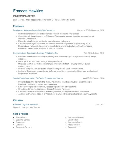 Development Assistant Resume Examples And Tips Zippia