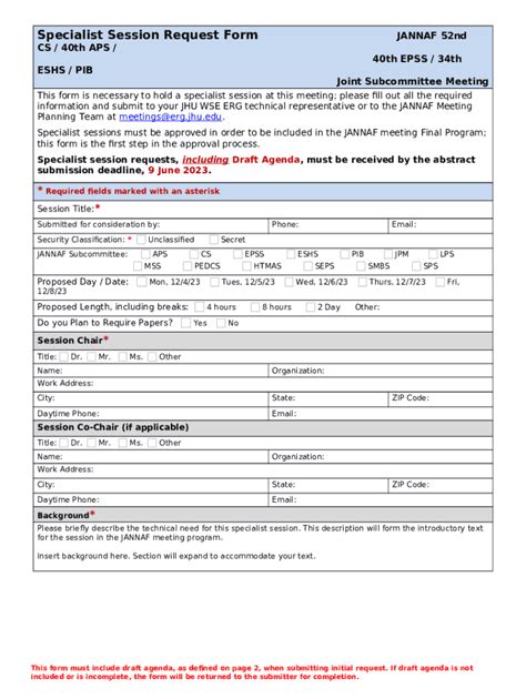 Specialist Session Request Jannaf 52nd Cs 40th Aps Doc Template Pdffiller