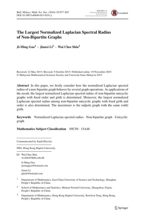 Pdf The Largest Normalized Laplacian Spectral Radius Of Non Bipartite Graphs