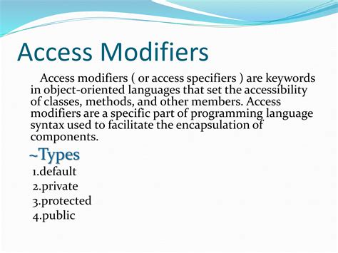 Visibility Modifiers For Access Controlpptx