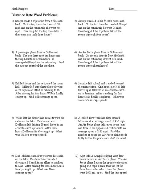 Kuta Software Distance Rate Word Problems 2 Pages Pdf Train