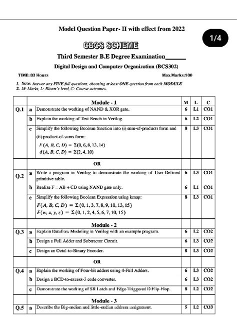 BCS Midterm Model Question Paper For Digital Design Computer Org Studocu