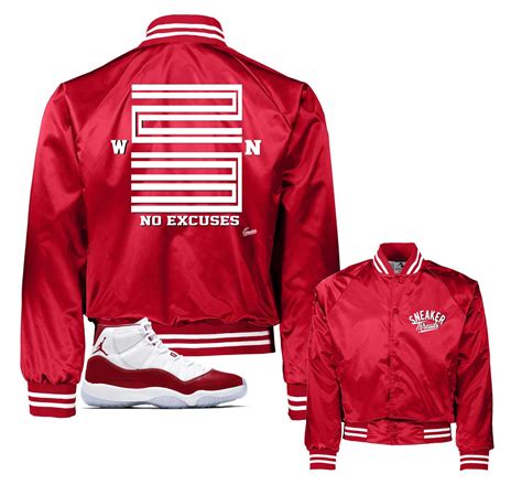 Jordan 11 Cherry Sneaker Satin Jackets Win 23 Varsity Jacket