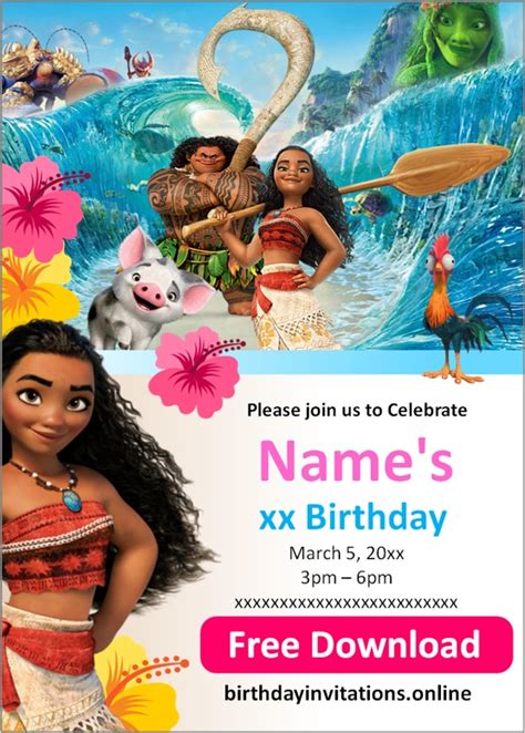 Free Moana Birthday Invitation Template Edit Online