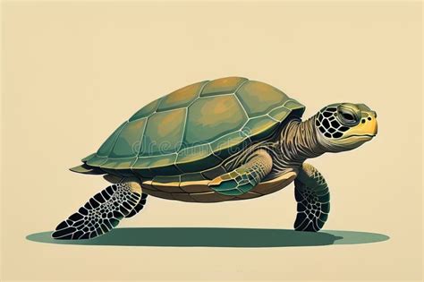 Illustration Of A Turtle On A Green Background In Cartoon Style Ai Generative Stock Photo