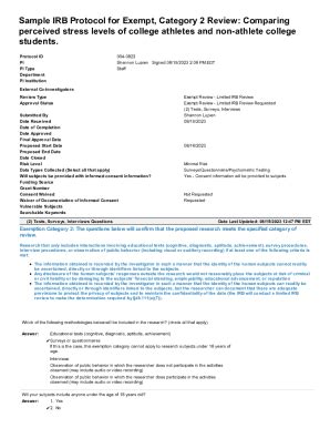 Fillable Online Sample IRB Protocol For Exempt Category Review Fax Email Print PdfFiller